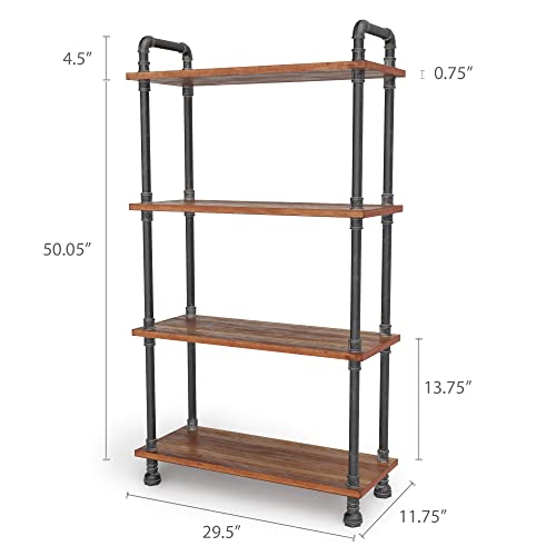 Barnyard Designs Furniture 4-Tier Etagere Bookcase, Solid Pine Open Wood Shelves, Rustic Modern Industrial Metal and Wood Style Bookshelf, Brown, 55" x 29.5" x 11.75"