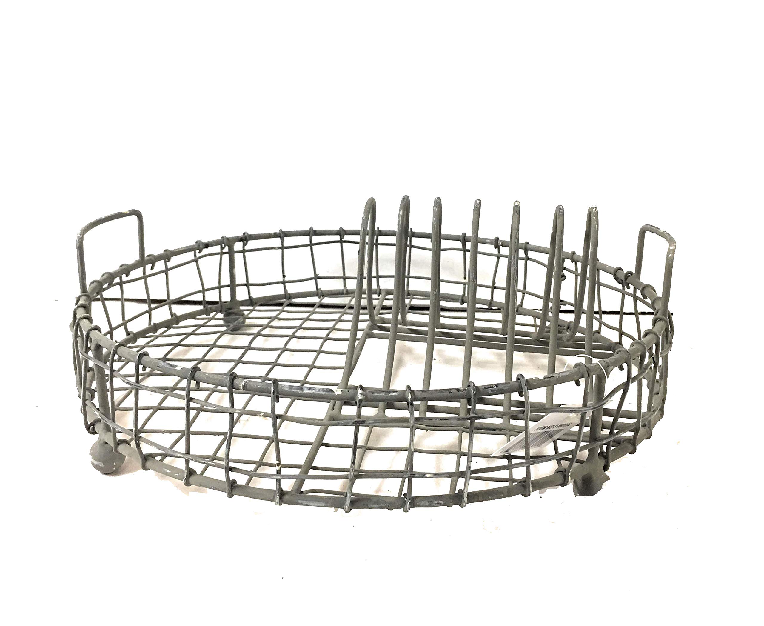Colonial Tin Galvanized Metal Vintage Dish Rack with Utensil Holder Kitchen Supplies, 12" dia. x 4¼"T, Gray