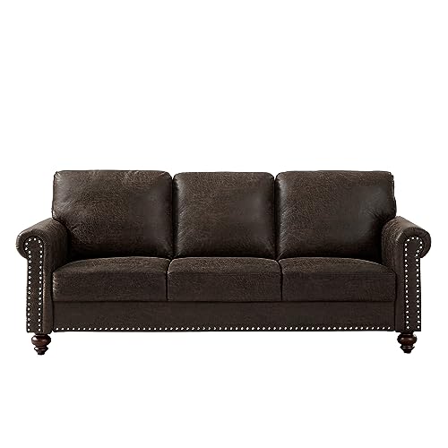 Morhome Comfy Modern Top Grain Leather Sofa Sectional Couch with Wooden Basefor Apartment, Small Space, Light Brown