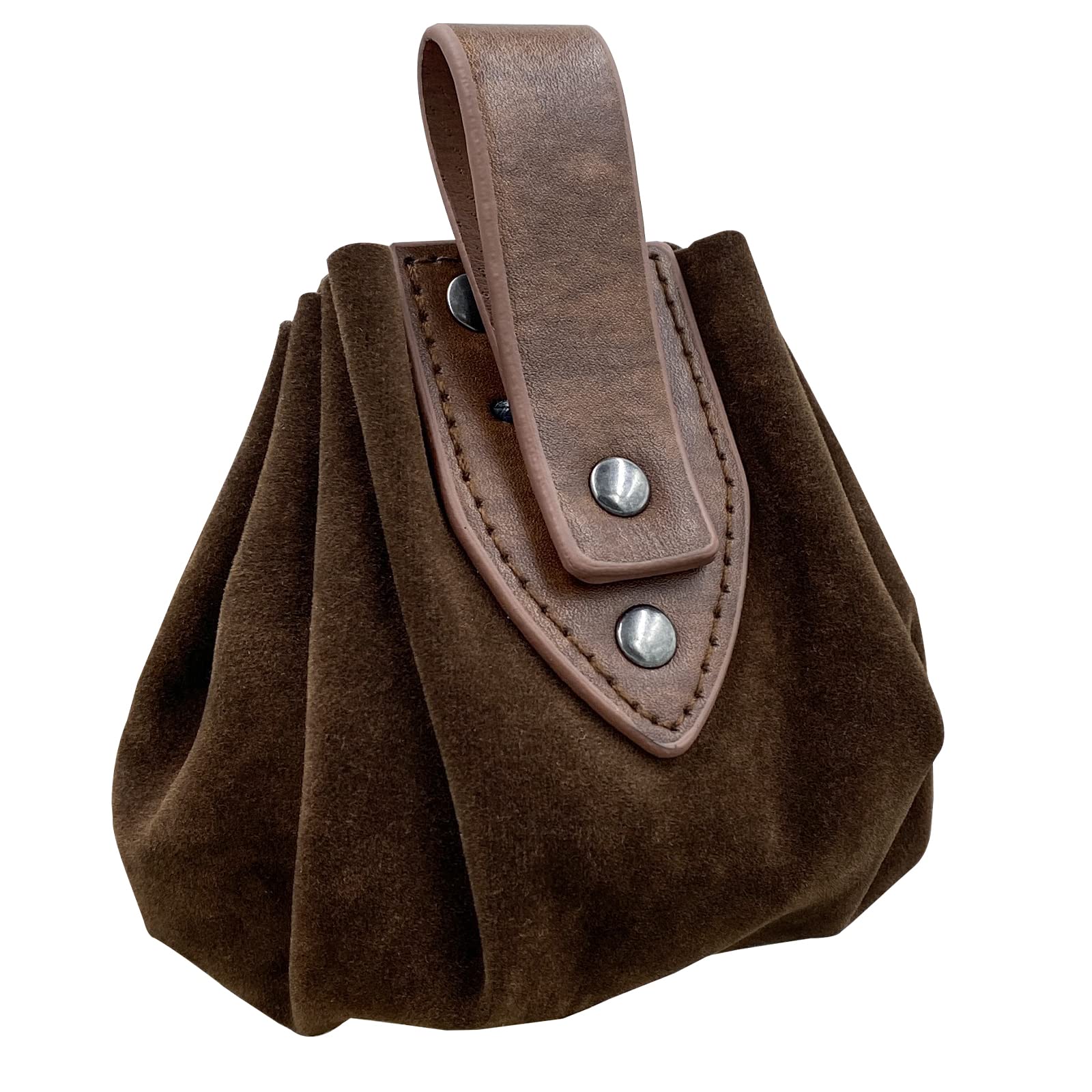 HiiFeuer Vintage Medieval Faux Leather Drawstring Pouch, Middle Ages Portable Coin Purse, Rivets Belt Pouch Dice Bag For LARP Ren Faire (Brown A)