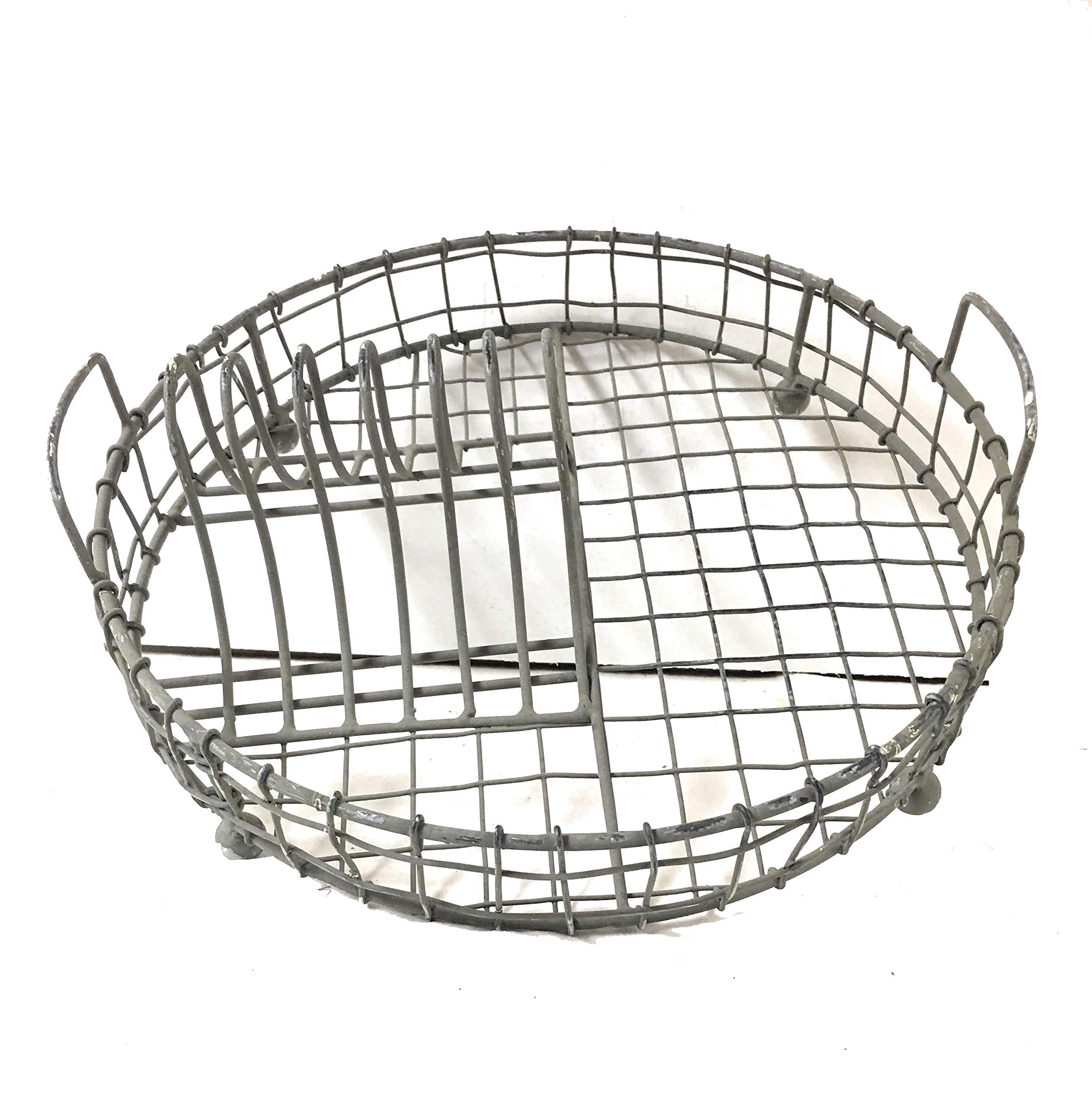 Colonial Tin Galvanized Metal Vintage Dish Rack with Utensil Holder Kitchen Supplies, 12" dia. x 4¼"T, Gray