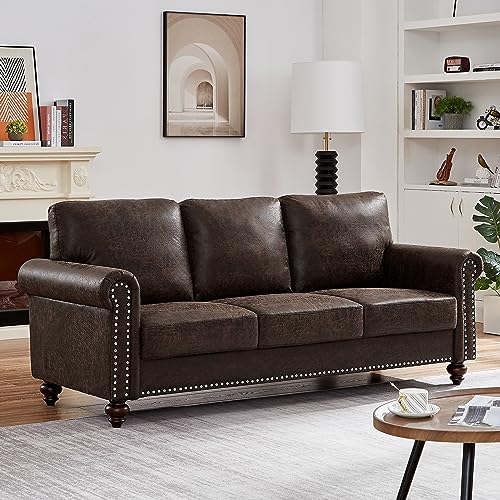 Morhome Comfy Modern Top Grain Leather Sofa Sectional Couch with Wooden Basefor Apartment, Small Space, Light Brown