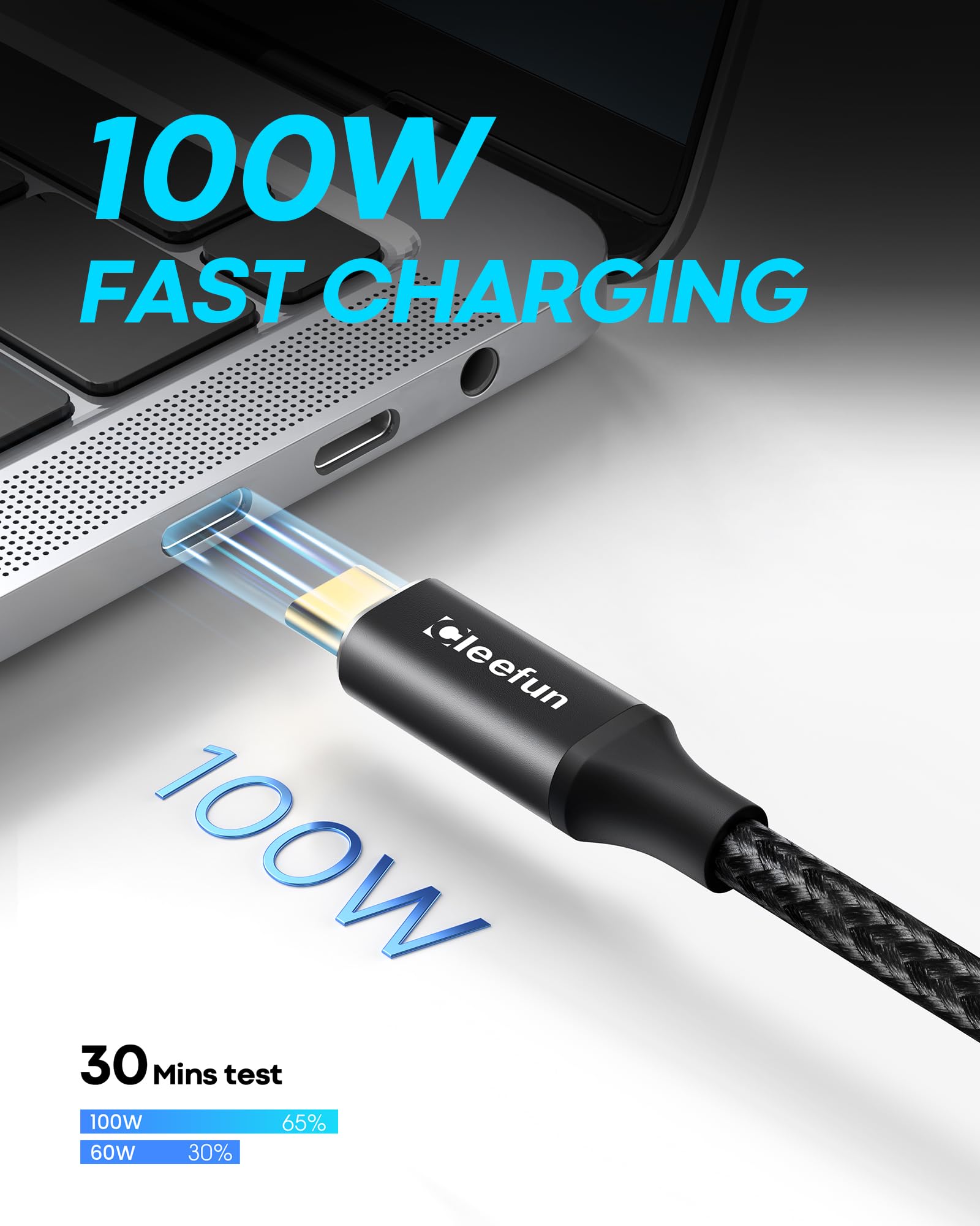 CLEEFUN 10ft USB C Extension Cable, 3.2 Male to Female, 5Gbps Data & 4K Video Sync, 100W Fast Charging for USBC Hub, Laptop, Tablet, Phone