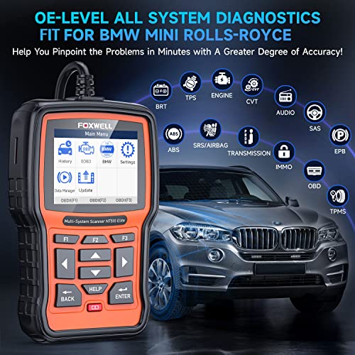 FOXWELL NT510 Elite OBD2 Scanner fit for BMW Full System Car Code Reader Diagnostic Tool with All Reset Services, Battery Registration ABS Bleed Airbag EPB Oil SAS TPS CKP Bidirectional Active Test