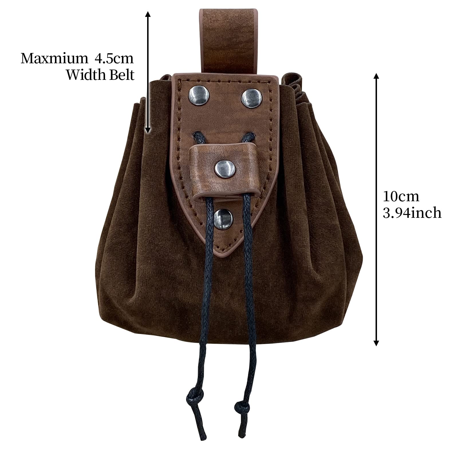 HiiFeuer Vintage Medieval Faux Leather Drawstring Pouch, Middle Ages Portable Coin Purse, Rivets Belt Pouch Dice Bag For LARP Ren Faire (Brown A)