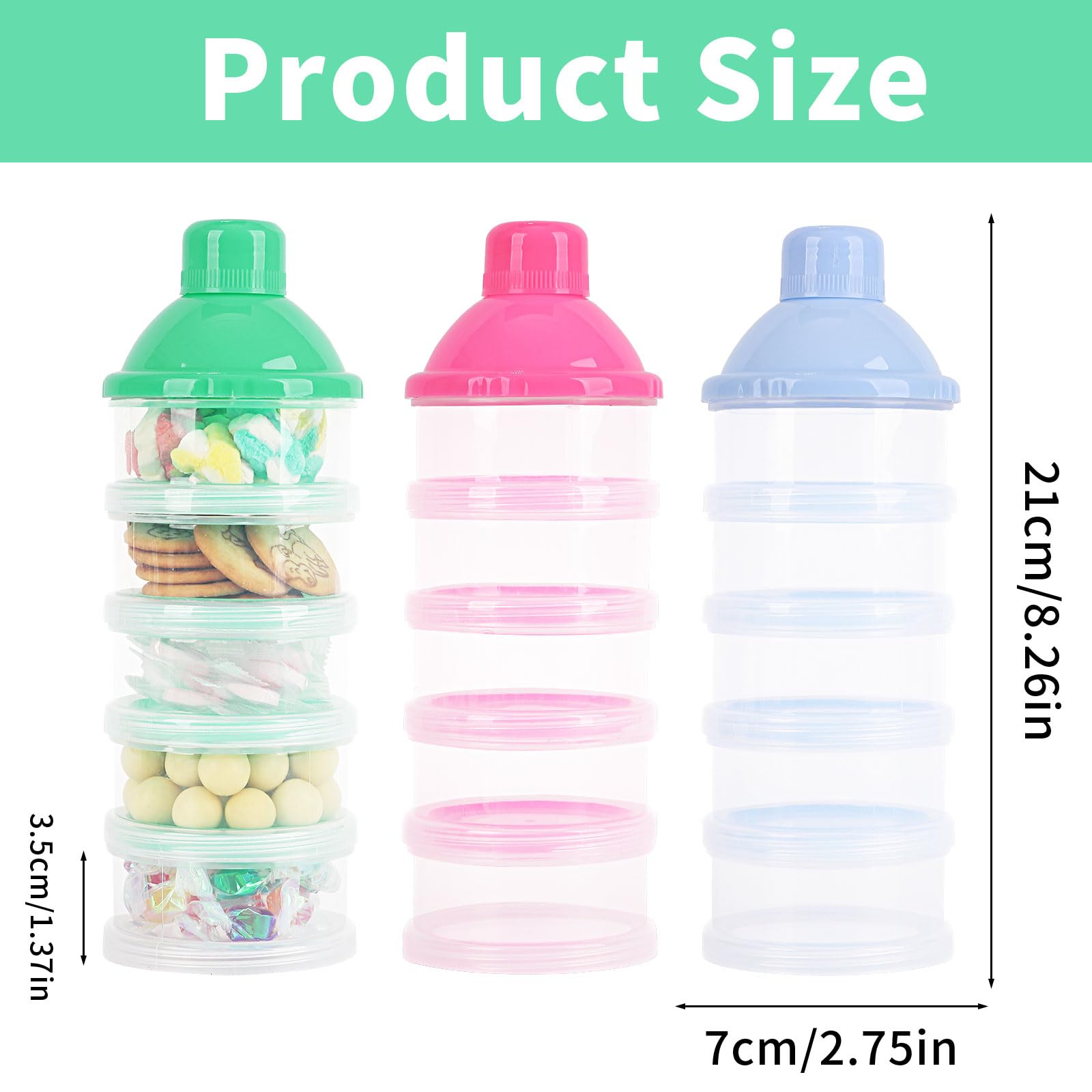 2 PCS 5 Layers Baby Milk Powder Dispenser, Milk Powder Pots, Formula Dispenser Portable Milk Powder Formula Dispenser Container Pot Box Milk Cans Snack Storage Box for Travel (Blue + Pink)
