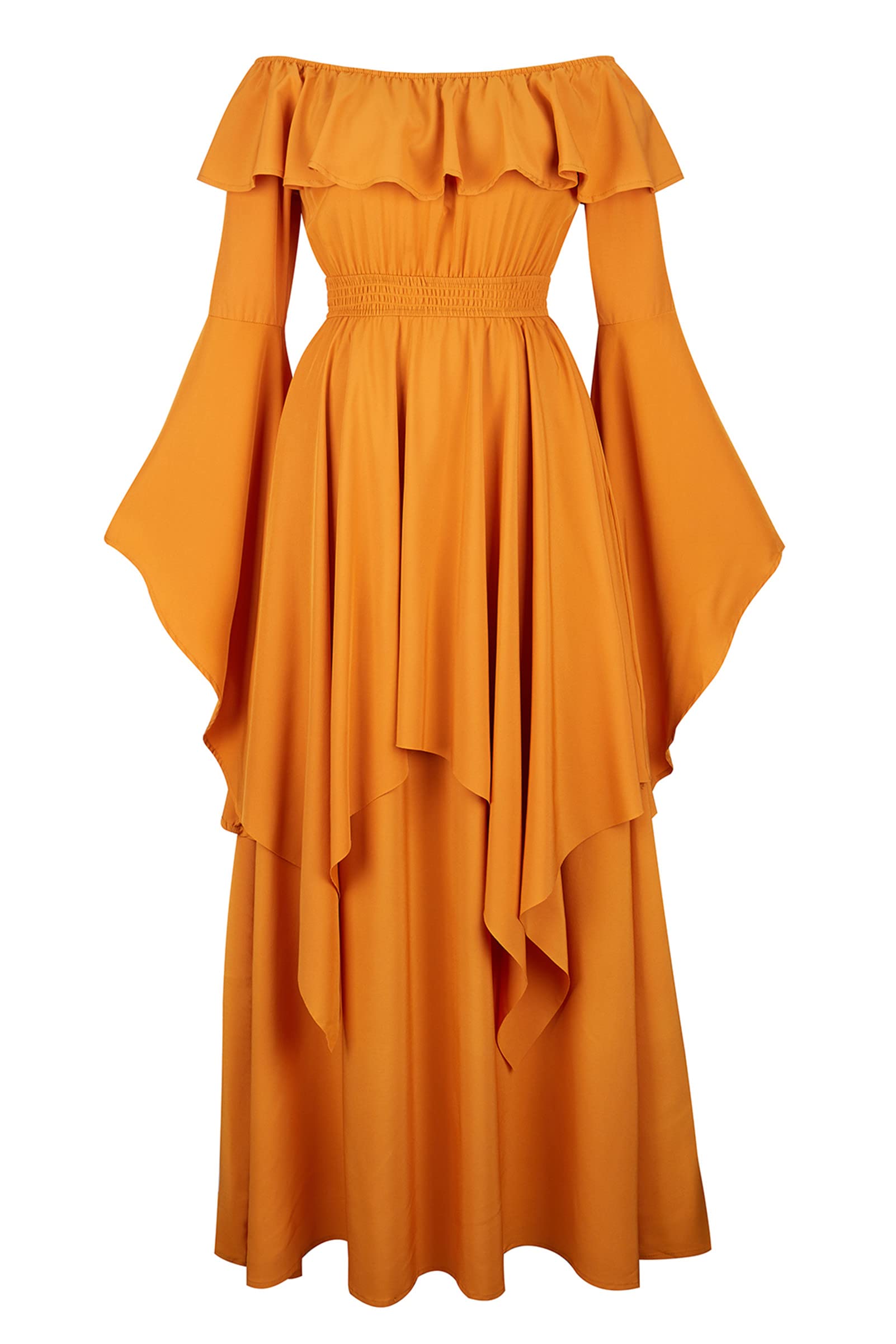 Parlsdy Renaissance Dress Women Pirate Peasant Dress Medieval Costume for Women Turmeric-L