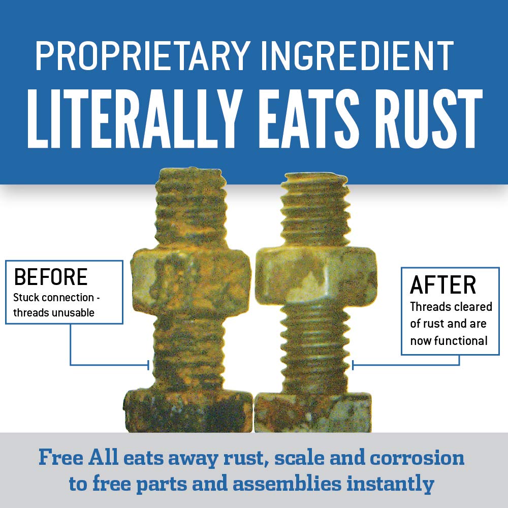 Free All Rust Eater Deep Penetrating Oil, 11 oz Aerosol β Loosens Rusted Bolts, Nuts, Pipe Connections & Locks β Industrial-Grade Rust Remover, Silicone-Free, Safe on Paint & Plastic Surfaces, 2-Pack
