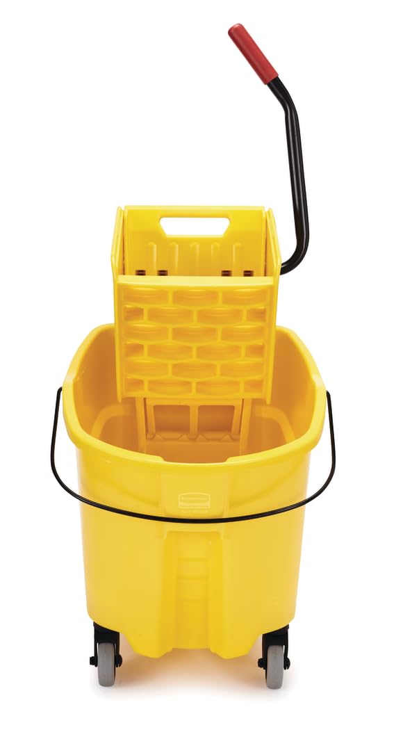Rubbermaid Commercial Products, WaveBrake - Commercial Industrial Mop Bucket with Side-Press Wringer Combo on Wheels, 35 Quart, Yellow
