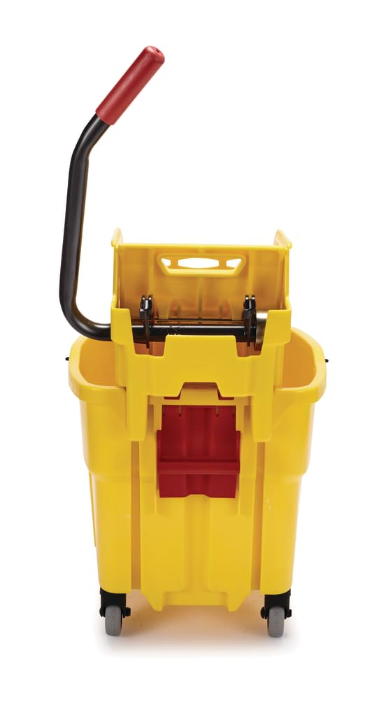 Rubbermaid Commercial Products, WaveBrake - Commercial Industrial Mop Bucket with Side-Press Wringer Combo on Wheels, 35 Quart, Yellow