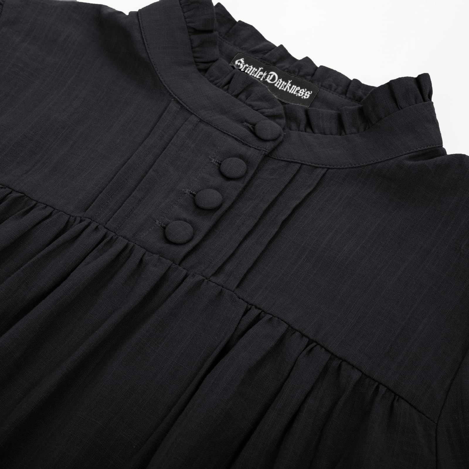 Scarlet Darkness Renaissance Shirt Women 1800s Victorian Edwardian Blouse Long Sleeve Shirt Black S