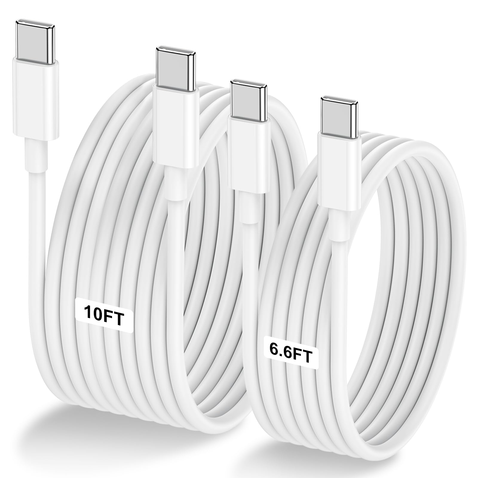 2-Pack [6.6FT+10FT] 60W USB C to USB C Cable, Type C to Type C Cable,Fast Charging Cable Compatible with iPhone 15/Plus/15 Pro/Pro Max，Samsung Galaxy S23 S22, iPad Pro, MacBook Air and More
