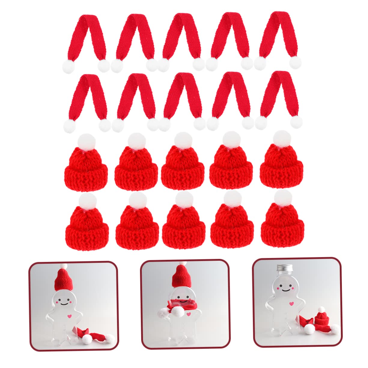 WHAMVOX Mini Beanie and Scarf Set Miniature Santa and Christmas Hats Scarves Bottle Covers for Holiday Decorations