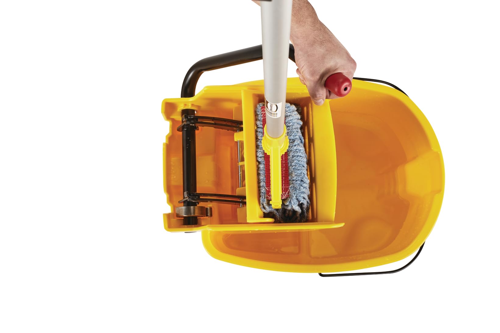 Rubbermaid Commercial Products, WaveBrake - Commercial Industrial Mop Bucket with Side-Press Wringer Combo on Wheels, 35 Quart, Yellow