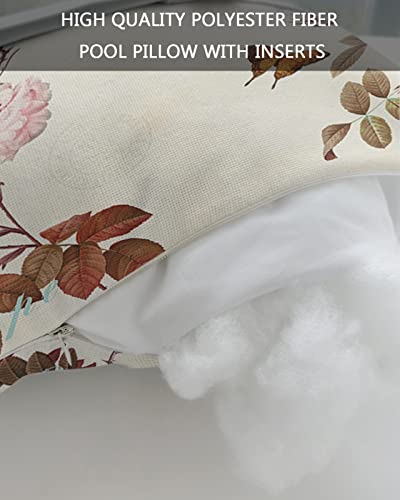 Recliner Head Pillow Ledge Loungers Chair Pillows with Insert Rose Flower Rustic Lumbar Pillow with Adjustable Strap Outdoor Waterproof Patio Pillows for Couch Beach Pool Office Chair, 2 PCS
