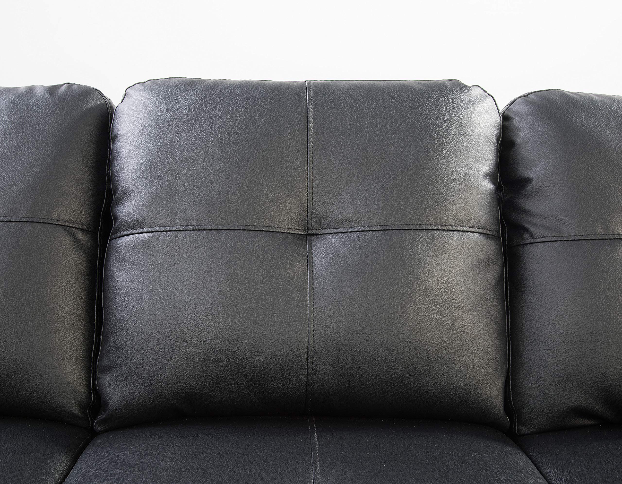 GINGVAT Faux Leather Sectional Sofa with Cup Holders, L-Shaped Chaise with Two Toss Pillows, Adjustable Backrest and Nailhead Decoration Storage Ottoman, Black