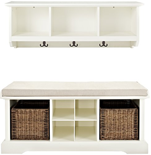 Crosley Furniture Brennan Entryway Storage Bench and Hanging Shelf Set, White