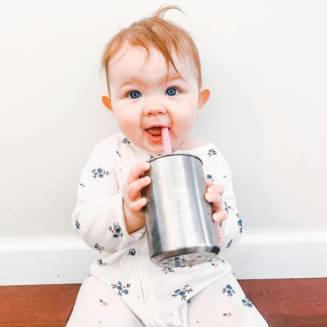 Avanchy 8oz Stainless Steel Baby Sippy Cup with Extra Silicone Lid. Spill-Proof Training Cup for Toddlers and Infants. Easy Grip and Leak-Proof Design - Pink