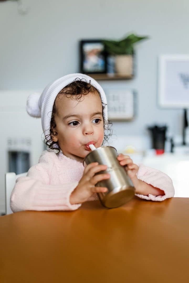 Avanchy 8oz Stainless Steel Baby Sippy Cup with Extra Silicone Lid. Spill-Proof Training Cup for Toddlers and Infants. Easy Grip and Leak-Proof Design - Pink