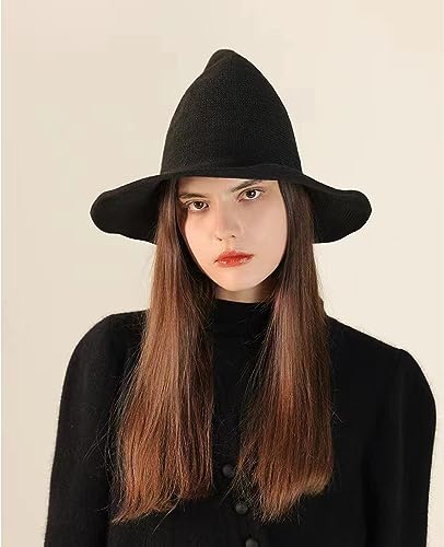 Youndcc Women's Witch Hat Christmas Halloween Party Foldable Cosplay Costume hat (Black)
