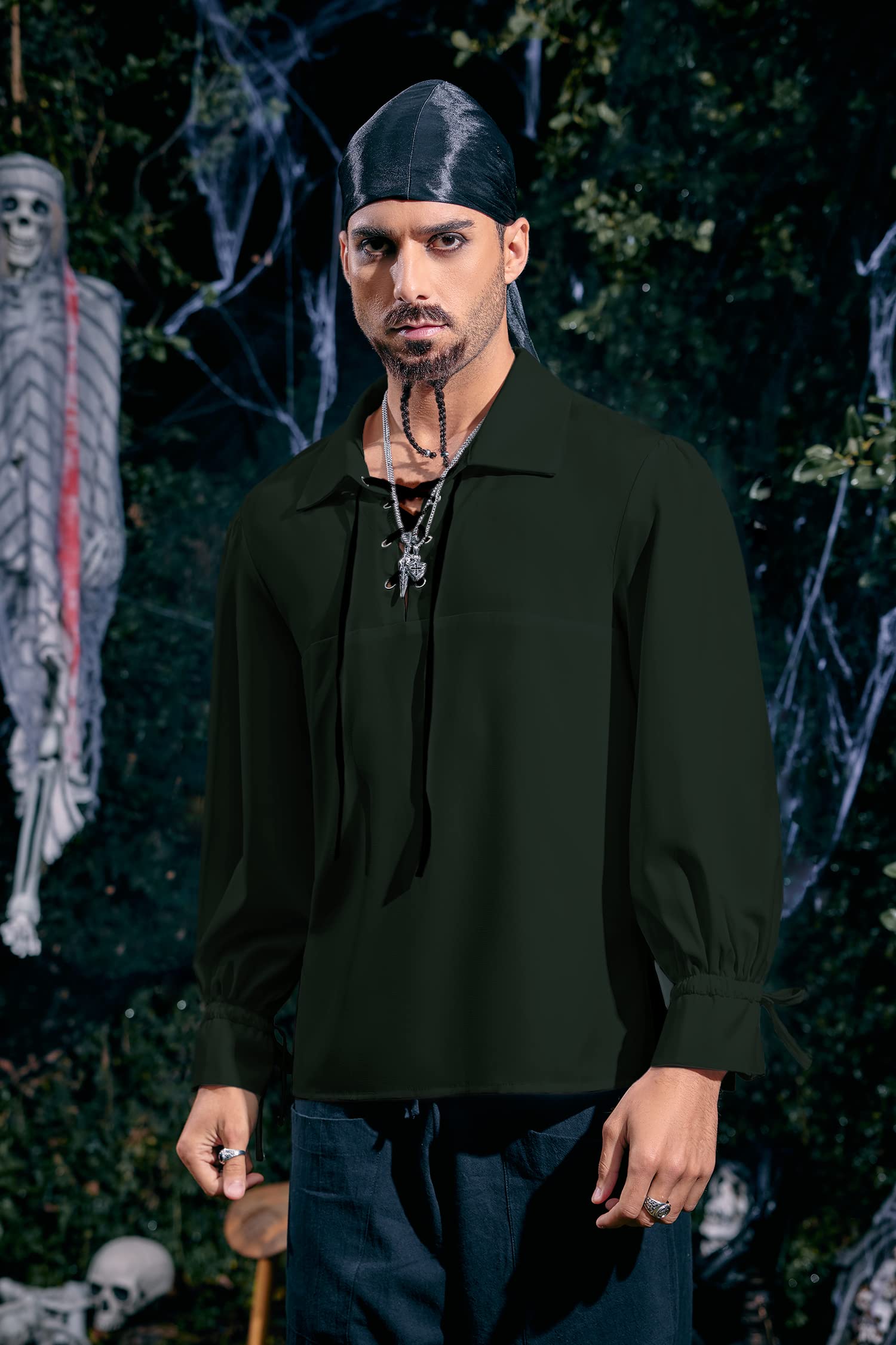 Mens Medieval Pirate Shirt Viking Renaissance Lace up Mercenary Halloween Scottish Jacobite Ghillie Tops