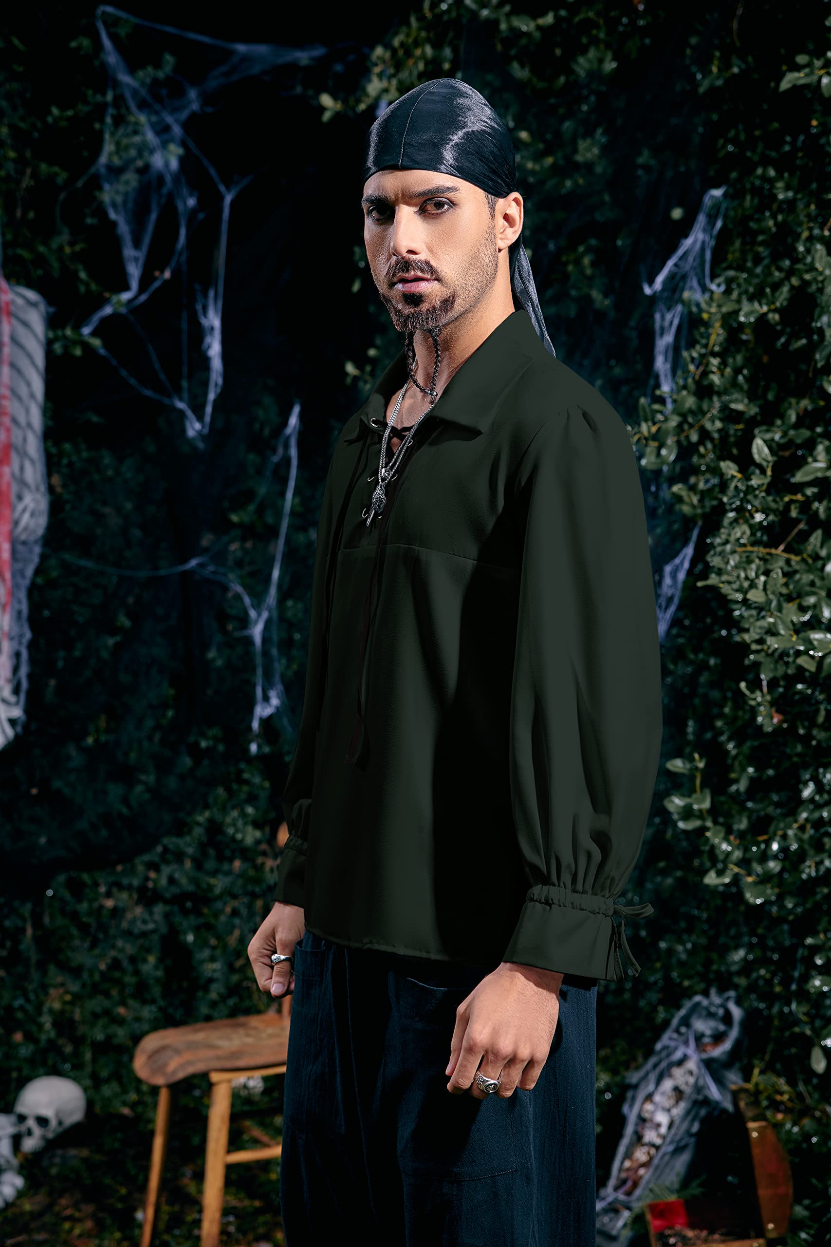 Mens Medieval Pirate Shirt Viking Renaissance Lace up Mercenary Halloween Scottish Jacobite Ghillie Tops