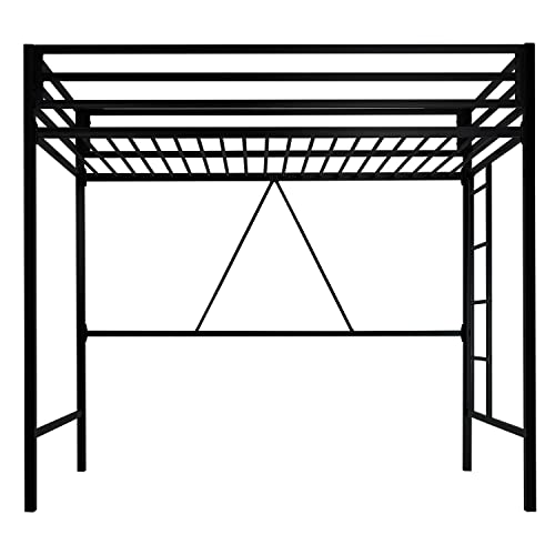 IMUsee Loft Bed Frame for Juniors&Adults, Metal Loft Bed Twin Size with Safety Guardrail&Removable Ladder, Space-Saving, Noise Free, Matte Black