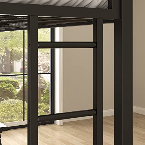 IMUsee Loft Bed Frame for Juniors&Adults, Metal Loft Bed Twin Size with Safety Guardrail&Removable Ladder, Space-Saving, Noise Free, Matte Black