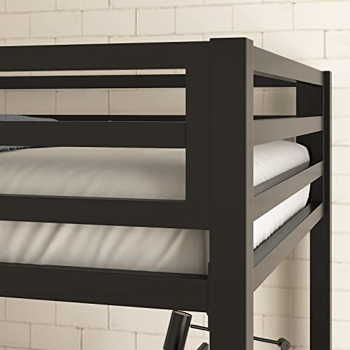 IMUsee Loft Bed Frame for Juniors&Adults, Metal Loft Bed Twin Size with Safety Guardrail&Removable Ladder, Space-Saving, Noise Free, Matte Black