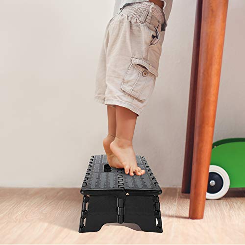 Foldable Step Stool,Portable Sturdy Black Plastic Non-Slip Step Ladder Support Elderly Pregnant and Kids for Kitchen Bathroom Toilet Car Travel