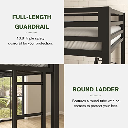 IMUsee Loft Bed Frame for Juniors&Adults, Metal Loft Bed Twin Size with Safety Guardrail&Removable Ladder, Space-Saving, Noise Free, Matte Black