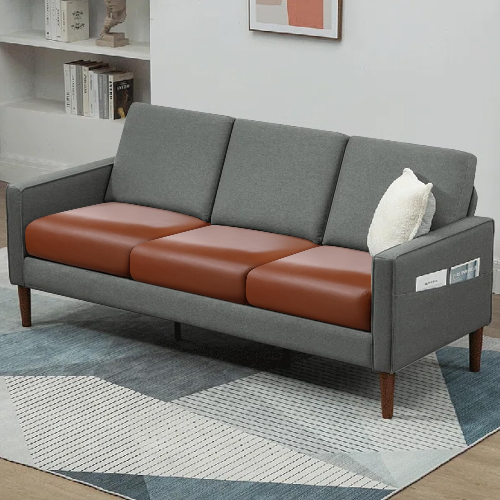 YISUN PU Leather Couch Cushion Sofa Cover, Waterproof Stretch Couch Cushion Slipcovers, Faux Leather Sofa Slipcovers Loveseat Couch Replacement Chair/Furniture Protector,3 Pack,Light Brown