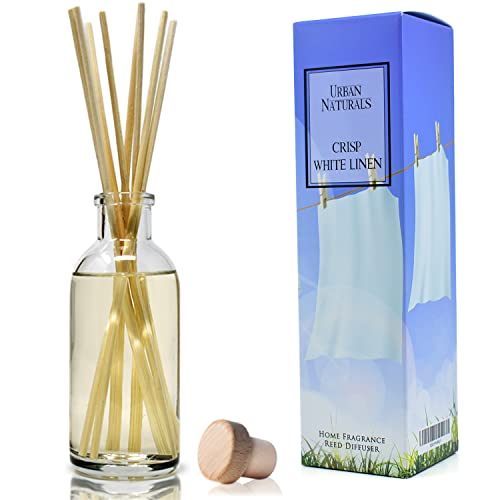 Urban Naturals Crisp White Linen Reed Diffuser Gift Set | with Citrus, Ozone, Ylang-Ylang, Lilies & Sandalwood Scent Notes for a Fresh, Clean Cotton Smelling Home | Made in The USA – Great Deal!