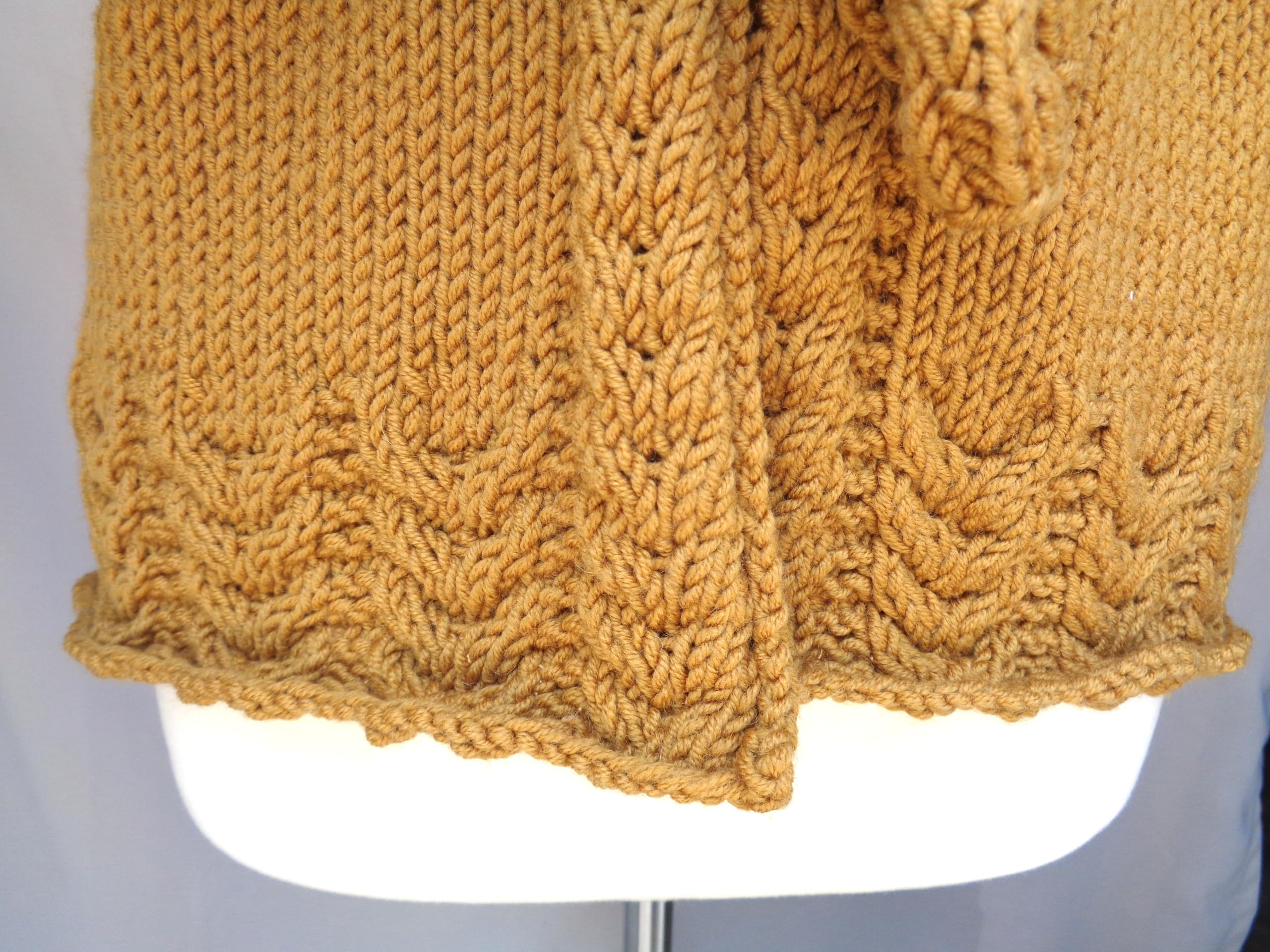 Mustard Gold Cardigan Sweater with Cable Design, Hand Knit, Merino Wool Acrylic, Womens size M L, Long Sleeves, Button Front, Basic Cardi