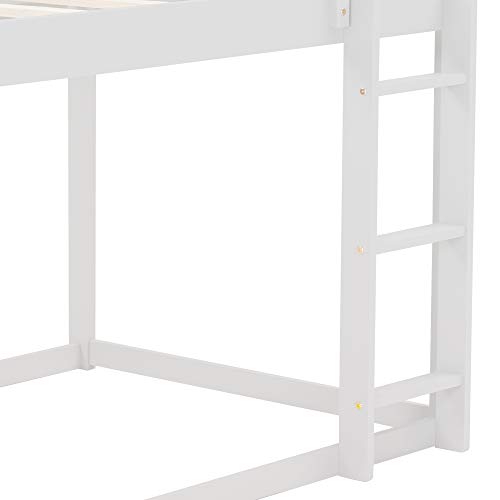 MERITLINE House Shaped Bunk Bed Twin Over Twin Size Wood Bunk Bed Frame Low Bunk Beds for Kids and Toddlers, Twin Size,White