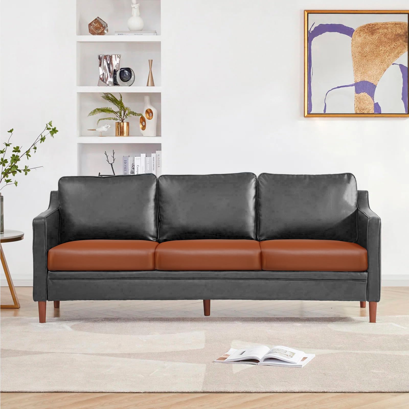 YISUN PU Leather Couch Cushion Sofa Cover, Waterproof Stretch Couch Cushion Slipcovers, Faux Leather Sofa Slipcovers Loveseat Couch Replacement Chair/Furniture Protector,3 Pack,Light Brown