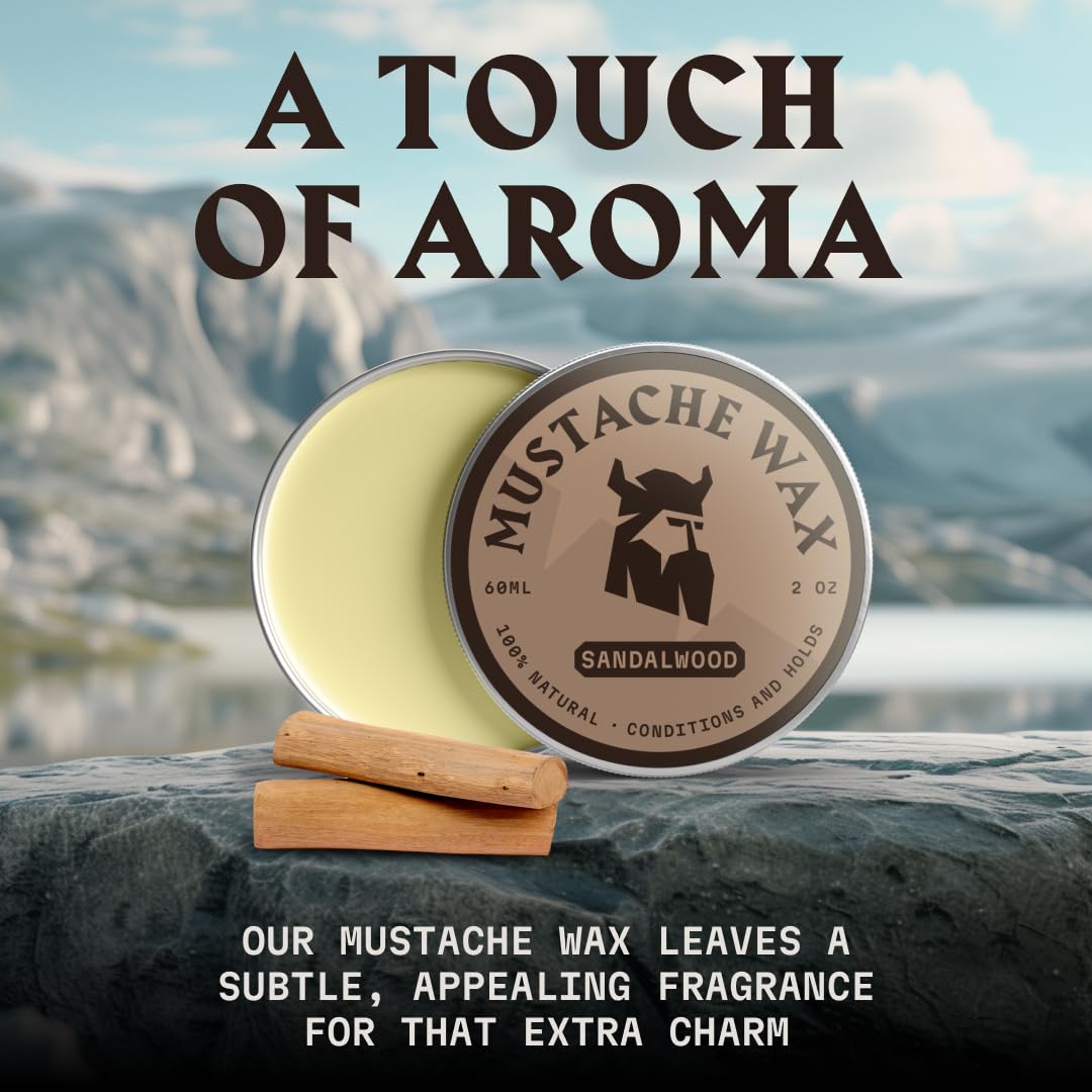 Striking Viking Mustache Wax & Comb Kit - Beard & Mustache Care for Men with Strong Hold Natural Beeswax - Tame, Style & Groom, Sandalwood Scent, 2 Ounce