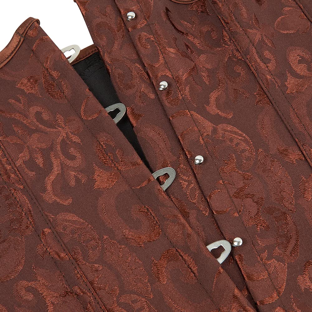 SHYMMUO Women's Underbust Brown Corset Top Satin Floral Lace Up Corset Cincher L