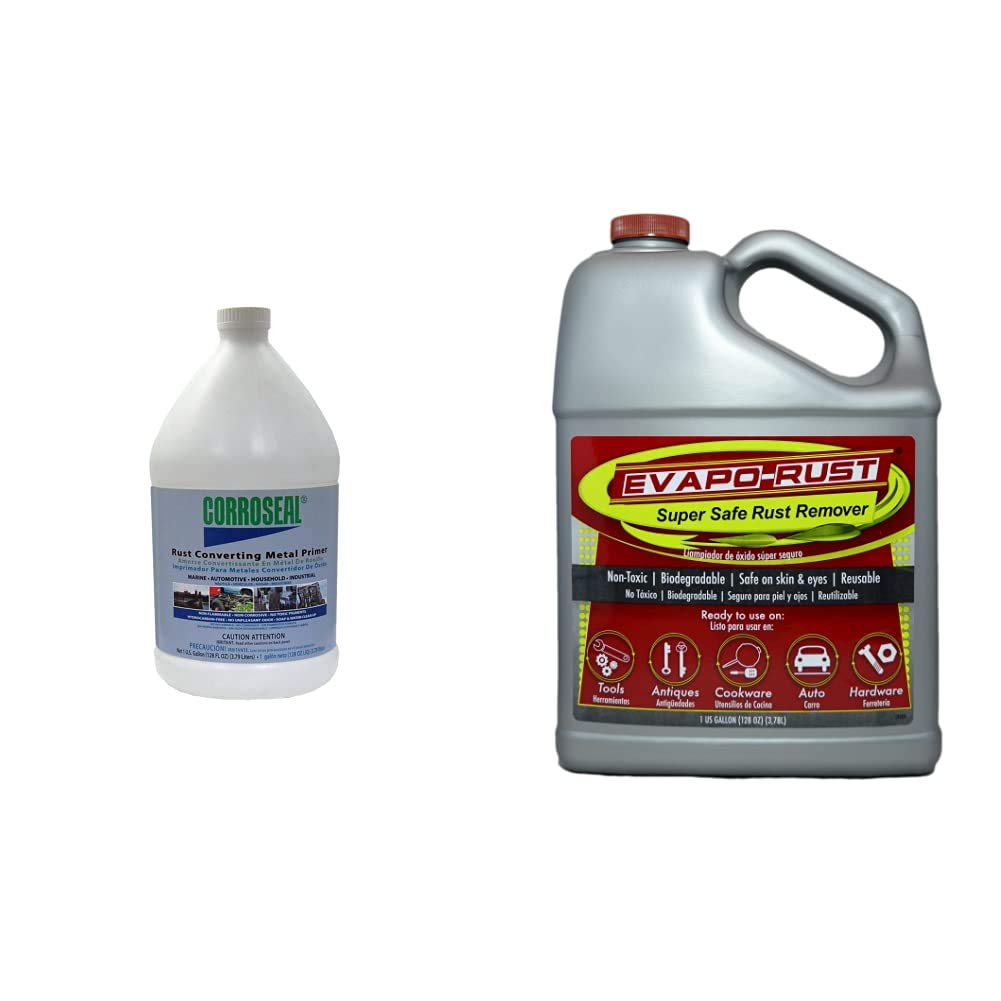 Corroseal Water-Based Rust Converter Metal Primer (1 Gallon) and Evapo-Rust ER012 Super Safe Non Toxic Rust Remover (128 oz.)