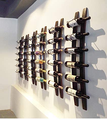DCIGNA Wall Mounted Wine Rack Wooden, Barrel Stave Wine Rack, Wood Wine Bottle Holder Rack, Imported Pine Wood and Metal - 6 Bottles 40x7.6inch (Red Wine Color)