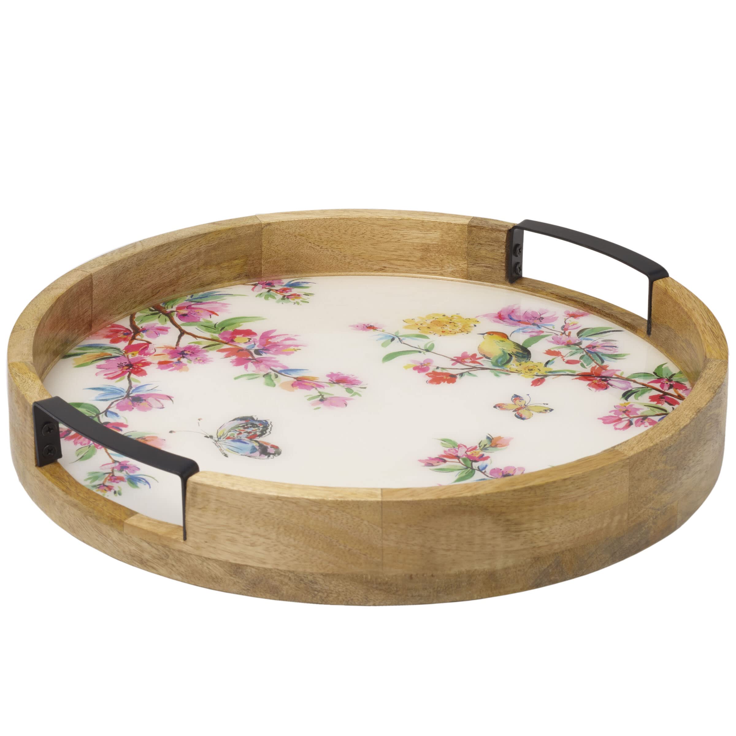 Gourmet Basics by Mikasa Birds Butterflies Lazy Susan Serve Tray, 14 Inch, Multicolored