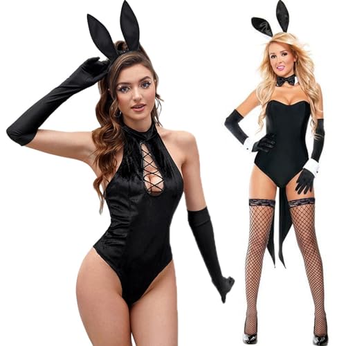 8 Pcs Bunny Costume Set Bunny Ear Headband Bow Tie Collar Cuffs Gloves Stockings Rabbit Tail Bunny Accessories Set for Easter Christmas Halloween Party Cosplay