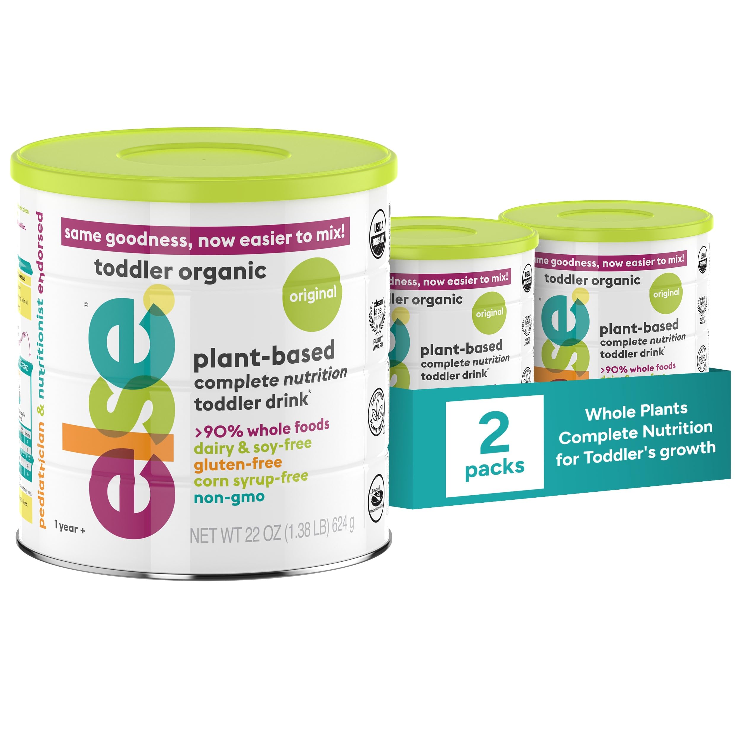 Else Nutrition Toddler Formula 12-36 mo., Plant Based Toddler Nutritional Drink - Soy & Dairy Free, Lactose Free - Complete Baby Formula (12-36 mo.), Protein Powder w/ 20+ Vitamins (22oz, 2-Pack)
