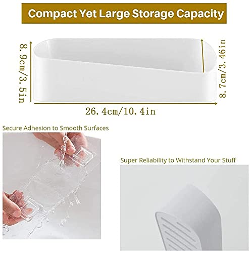 SUNFICON Shower Caddy Adhesive Bathroom Shelf Organizer Wall Mounted Storage Rack No Drilling Shower Shelf Bath Essentials Shampoo Spice Holder 2 Clear Adhesives for Shower Room Bathroom Kitchen White