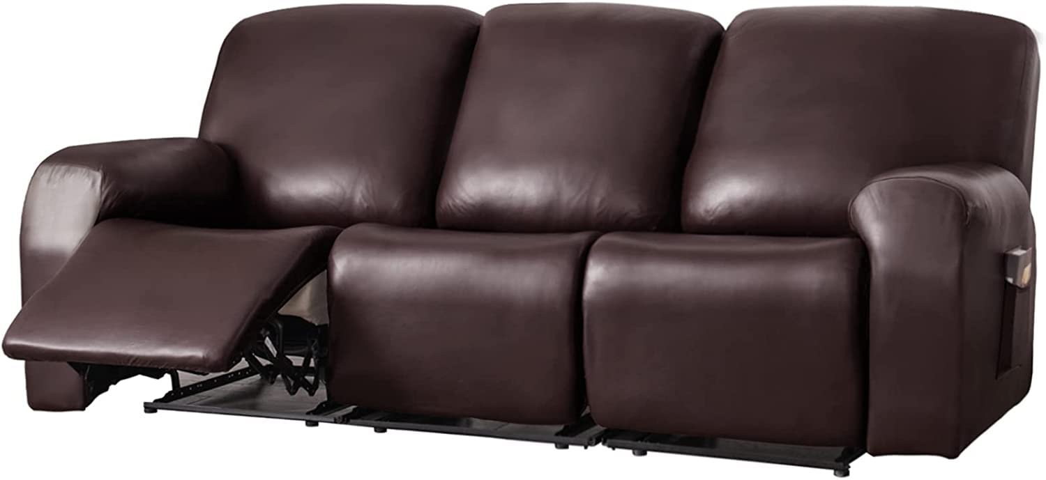 YYHSND 1/2/3 Seater Recliner Sofa Slipcover, PU Leather Reclining Cover Waterproof Furniture Protector Couch Covers for Cats Dogs (Color : Brown, Size : 3 Seater)