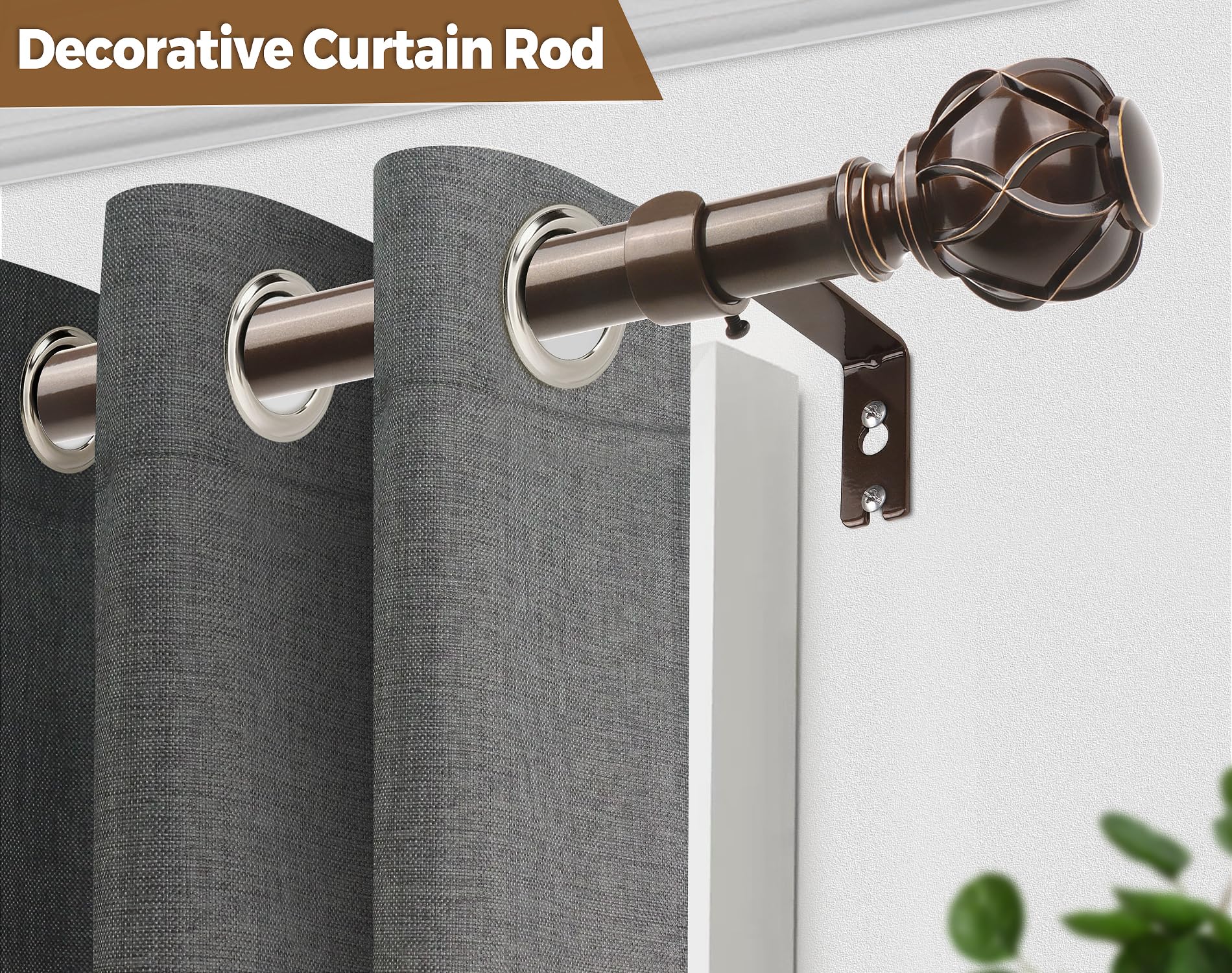KAMANINA 1 Inch Curtain Rod Telescoping Single Drapery Rod 72 to 144 Inches (6-12 Feet), Netted Texture Finials, Antique Bronze