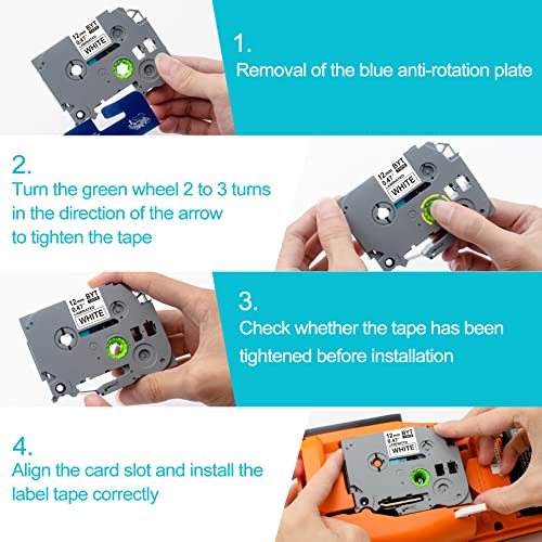 Compatible with Brother TZe-231 & Color Laminated P-Touch Label Maker Tape, 0.47 Inch (12mm) x 26.2 Feet, Black on White & Clear/White/Red/Blue/Yellow/Green (6+6 Pack)