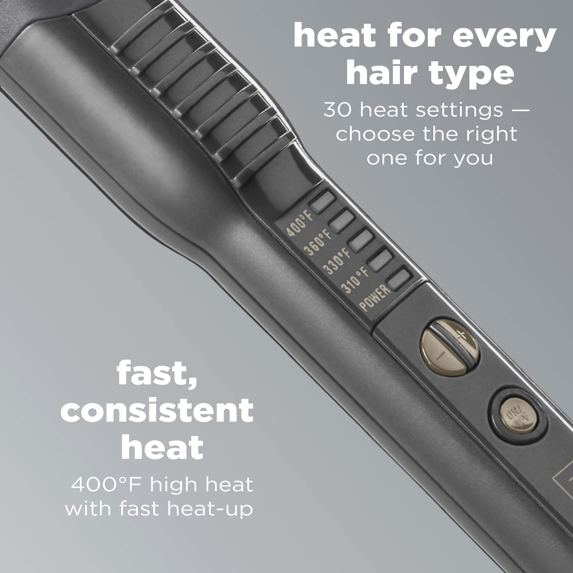INFINITIPRO BY CONAIR Tourmaline Ceramic 1 1/4-Inch to 3/4-Inch Curling Wand, Tapered wand produces beachy waves , Metallic Grey