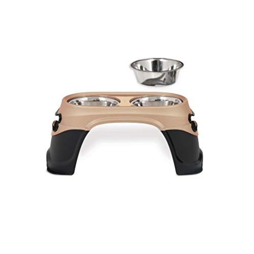 Petmate Easy Reach Pet Diner Elevated Dog Bowls 2 Sizes 2 Polished Colors, Black/Pearl Tan, Large (23479)
