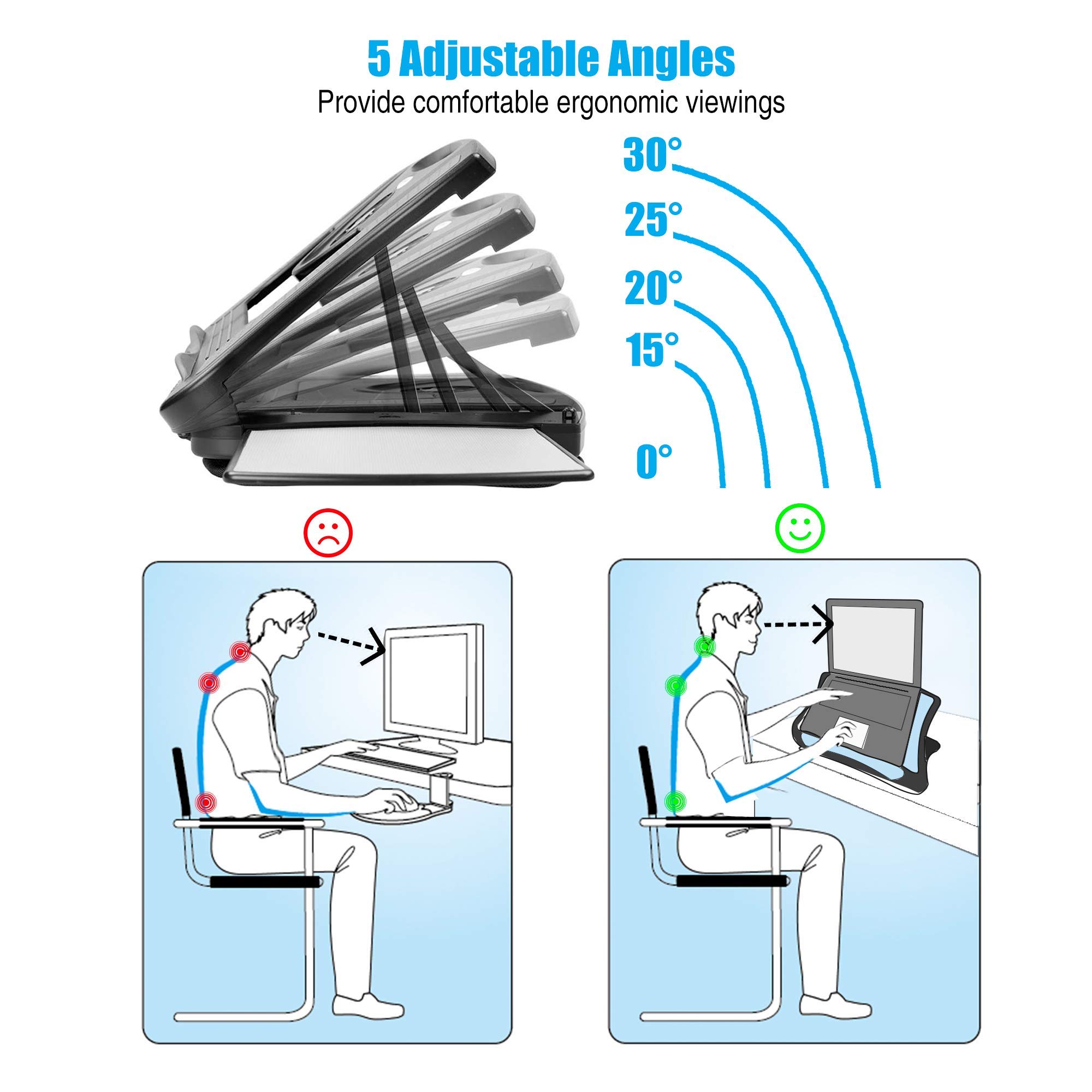 MAX SMART Laptop Lap Pad Laptop Stand with Attached Mouse Pad, Cushion and USB Cooling Fan, Non-Slip Heat Shield Tablet Computer Stand for Sturdy Work Station for Home, Office, Bed Sofa, Couch and Car